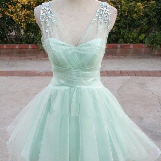 Cute Tulle Mint Prom Dress 2015, Mint Ball Gown, Homecoming Dresses ...